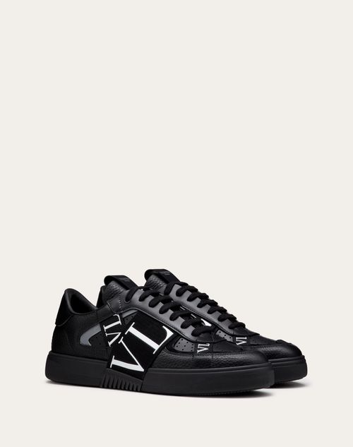 Low-top Calfskin Vl7n Sneaker With Bands for Man in Black Low-top Calfskin Vl7n Sneaker With Bands for Man in Black