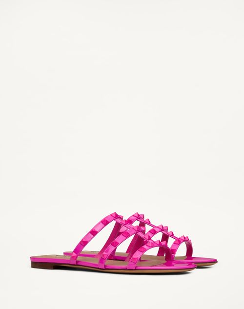 Rockstud Patent Leather Flat Slide Sandal for Woman in Pink Pp ...