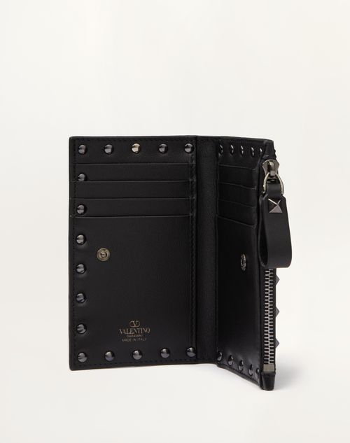 Rockstud Calfskin Cardholder With Zip for Woman in Black Rockstud Calfskin Cardholder With Zip for Woman in Black