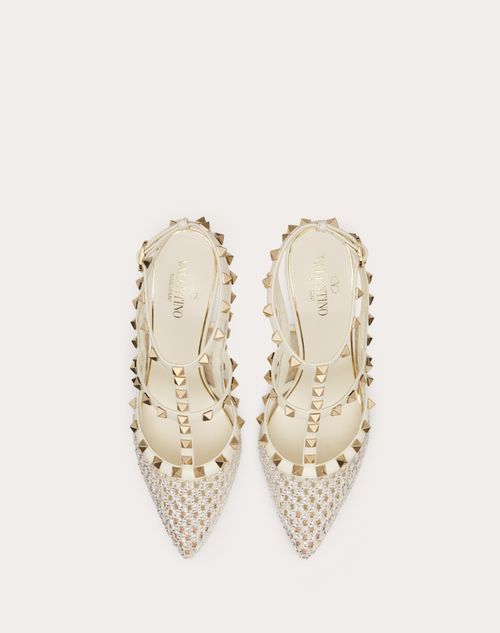 Rockstud Mesh Pump With Crystals And Straps 100mm for Woman in Ivory ...