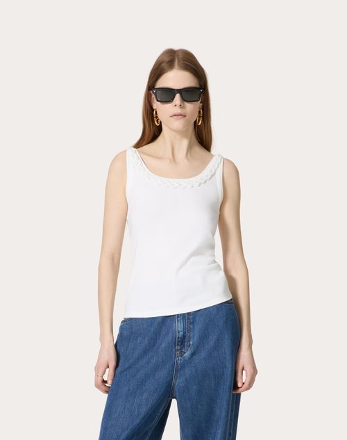 Embroidered Cotton Rib Top for Woman in White | Valentino MY