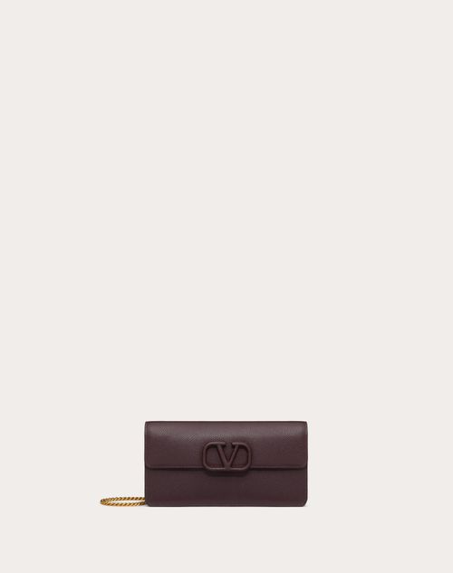 Vlogo Signature Grainy Calfskin Wallet With Chain for Woman in Black ...