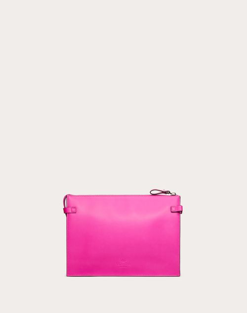 Vltn カーフスキン ポーチ for メンズ インチ Pink Pp Vltn カーフスキン ポーチ for メンズ インチ Pink Pp
