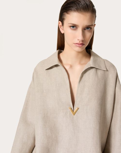 Linen Canvas Top for Woman in Beige Gravel | Valentino TH