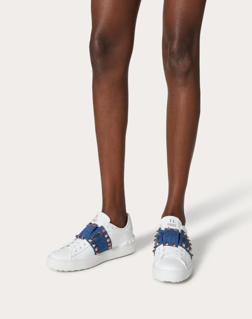 Rockstud Untitled Sneaker In Calfskin With Denim Band for Rockstud Untitled Sneaker In Calfskin With Denim Band for