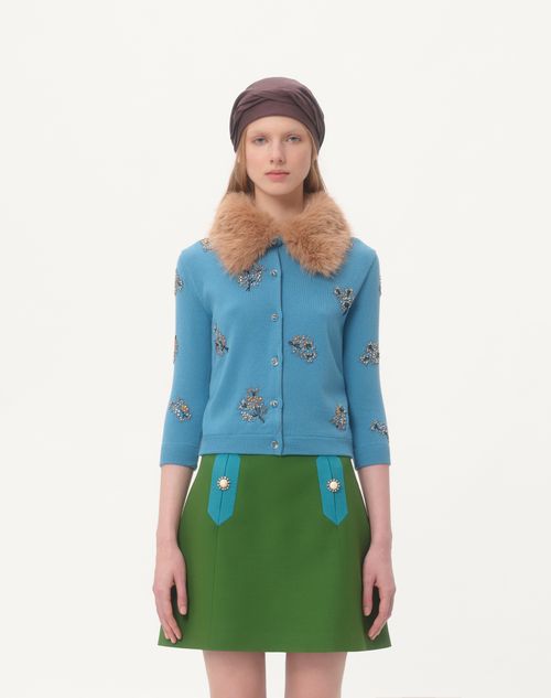 Embroidered Cardigan for Woman in Celestial Blue | Valentino US