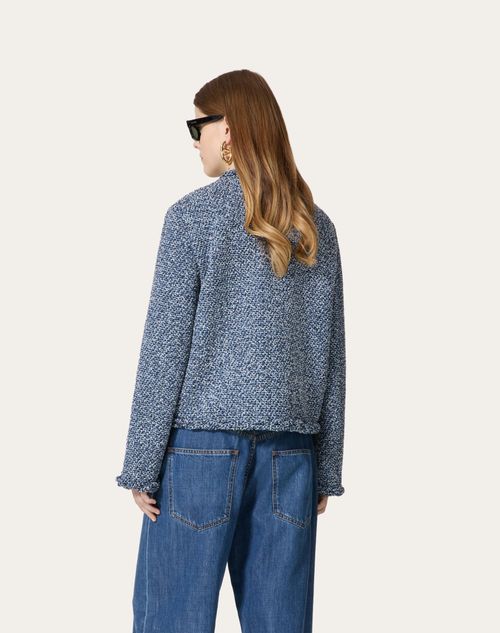 Textured Tweed Denim Jacket for Woman in Denim/azure/white | Valentino NZ