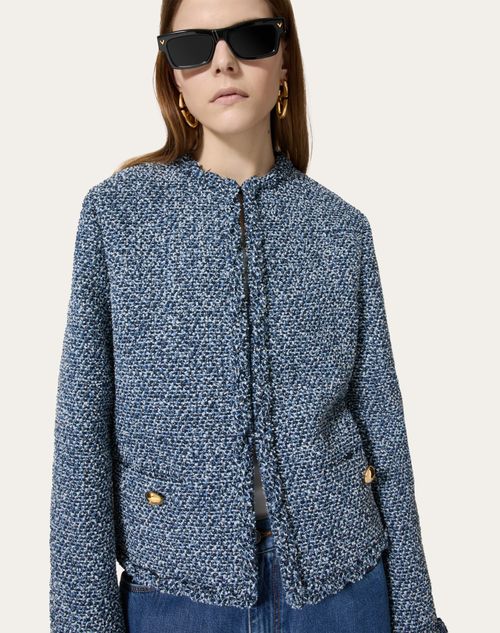 Textured Tweed Denim Jacket for Woman in Denim/azure/white | Valentino NZ