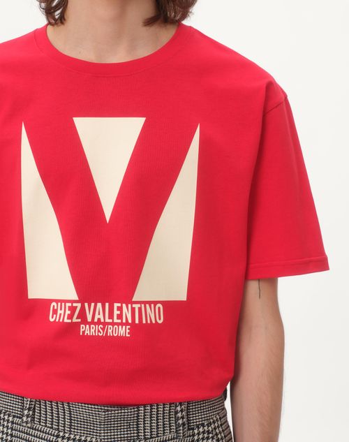 Cotton T-shirt With Chez Valentino Print for Man in Red Cotton T-shirt With Chez Valentino Print for Man in Red