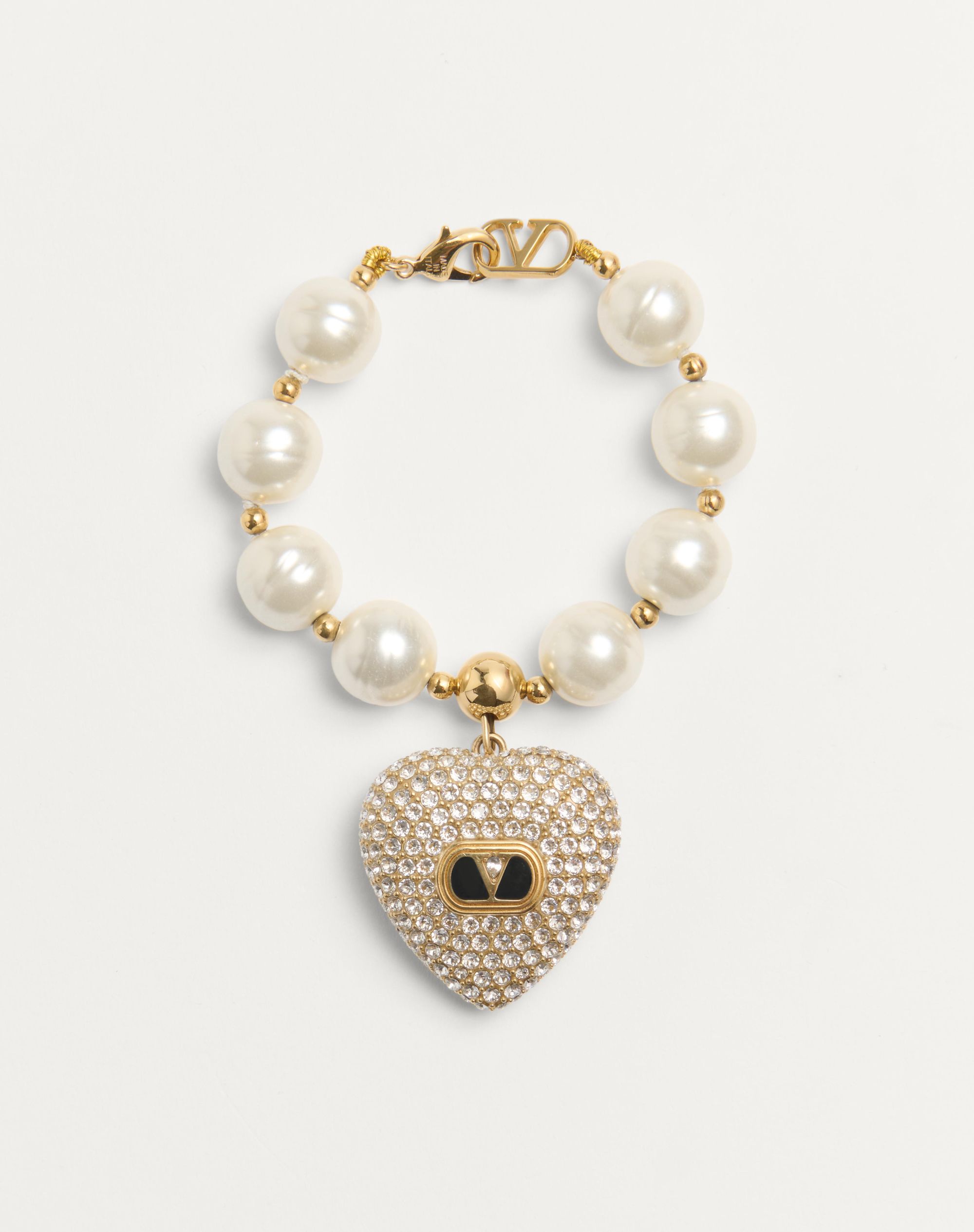 Valentino Garavani Coeur Royal Bracelet in Metal Enamel Pearl and Swarovski Crystals Woman Crystal Cream S