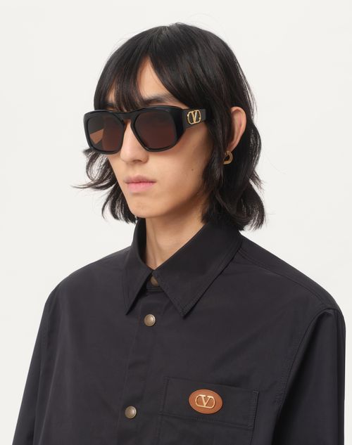 Rectangular Acetate Frame in Black/brown | Valentino HK