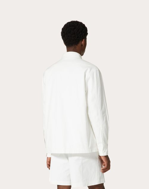 Stretch Cotton Canvas Jacket With Rubberized V Detail for Man in Ivory ...