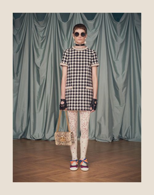 Embroidered Damier Light Tweed Short Dress for Woman in Embroidered Damier Light Tweed Short Dress for Woman in