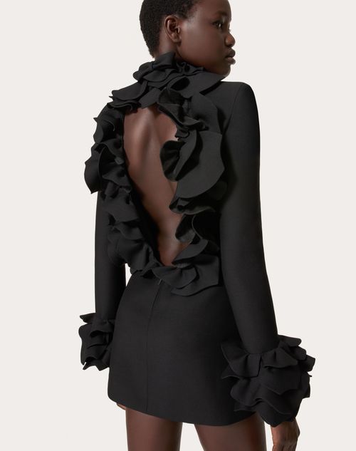Embroidered Crepe Couture Short Dress for Woman in Black Embroidered Crepe Couture Short Dress for Woman in Black
