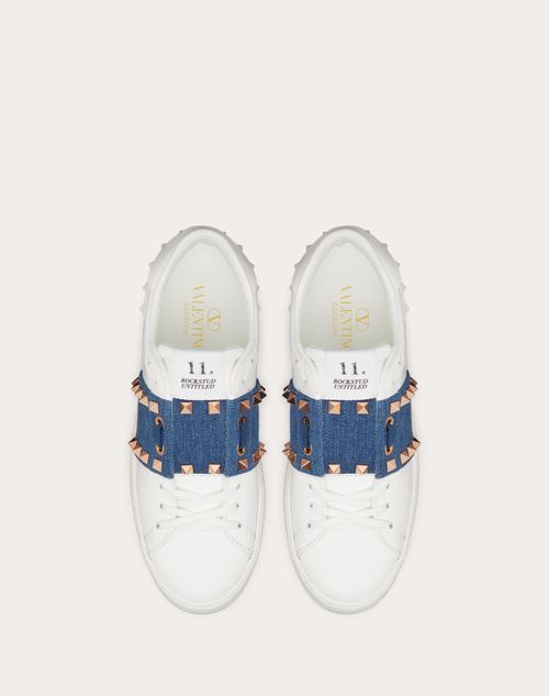 Rockstud Untitled Sneaker In Calfskin With Denim Band for Rockstud Untitled Sneaker In Calfskin With Denim Band for