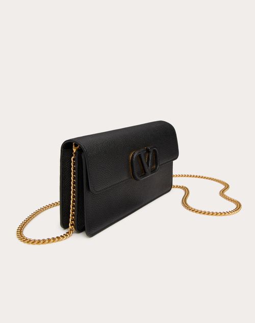 Vlogo Signature Grainy Calfskin Wallet With Chain for Woman Vlogo Signature Grainy Calfskin Wallet With Chain for Woman