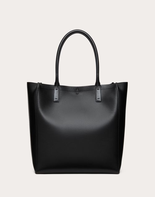 Medium Vlogo Locker Leather Shopping Bag for Man in Black | Valentino SA