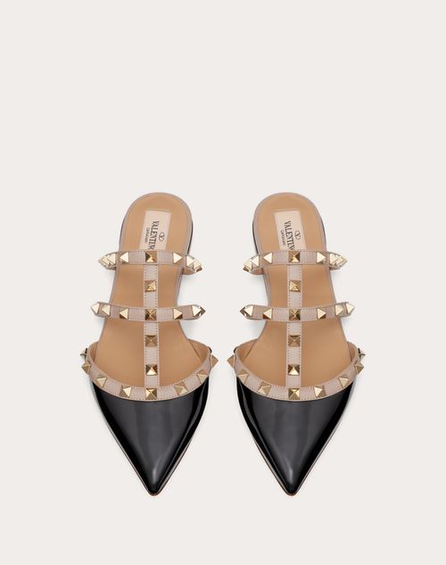 Rockstud Patent-leather Mule for Woman in Black/poudre | Valentino US