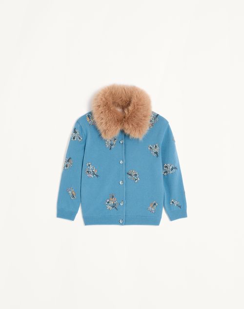 Embroidered Cardigan for Woman in Celestial Blue | Valentino US