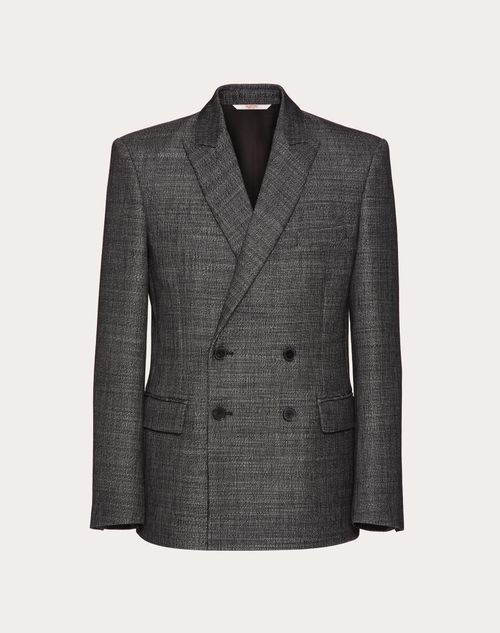 Double-breasted Wool Tweed Jacket for Man in Black | Valentino US