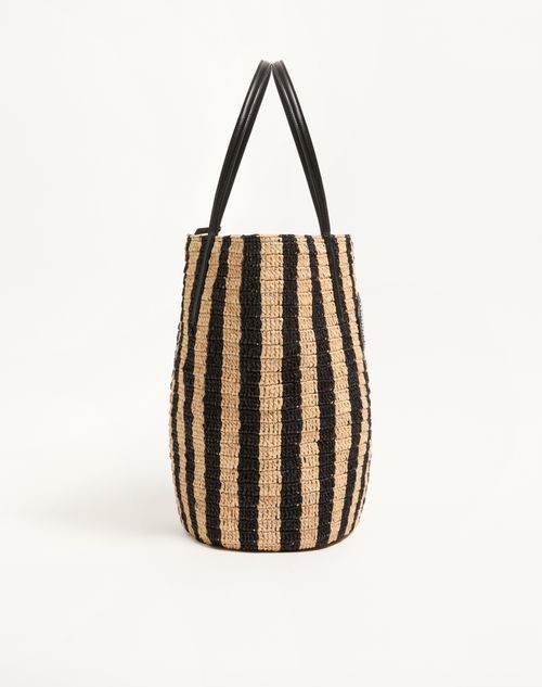 Valentino Garavani Striped Raffia Shopping Bag for Woman in Natural ...